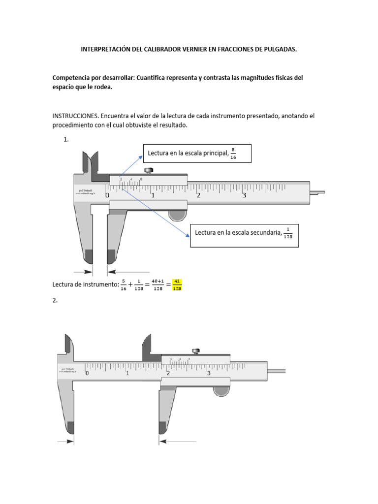 Ejercicio Calibrador Vernier en Fracciones de Pulgada - 072112 | PDF