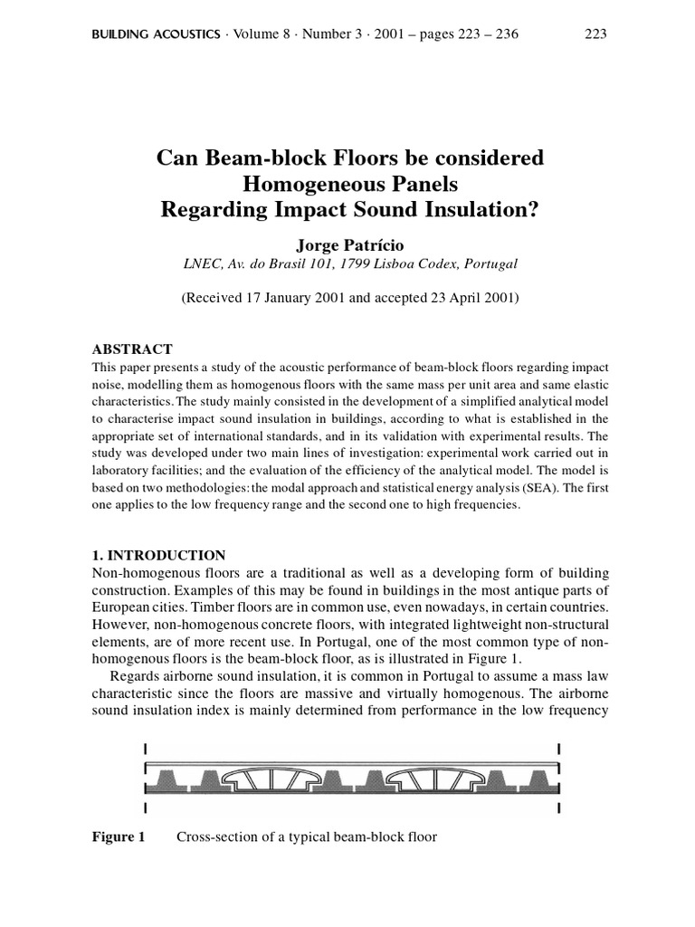 Patricio 2001 Can Beam Block Floors Be Considered Homogeneous Panels Regarding Impact Sound ...