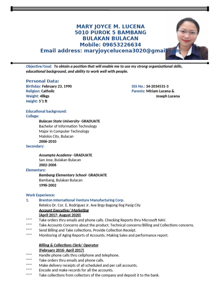Mary Joyce M. Lucena - Resume | PDF | Cheque
