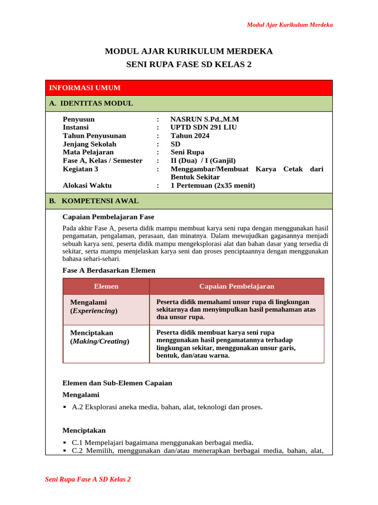 Modul Ajar 3 Menggambar Membuat Karya Cetak | PDF