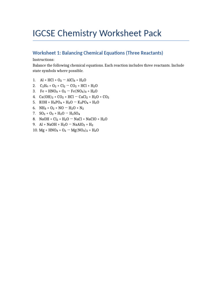 IGCSE Chemistry Worksheet Pack | PDF