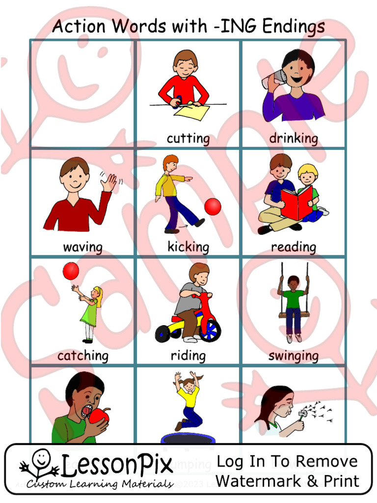 Action+Words+With+ ING+Endings Material 24322523 | PDF