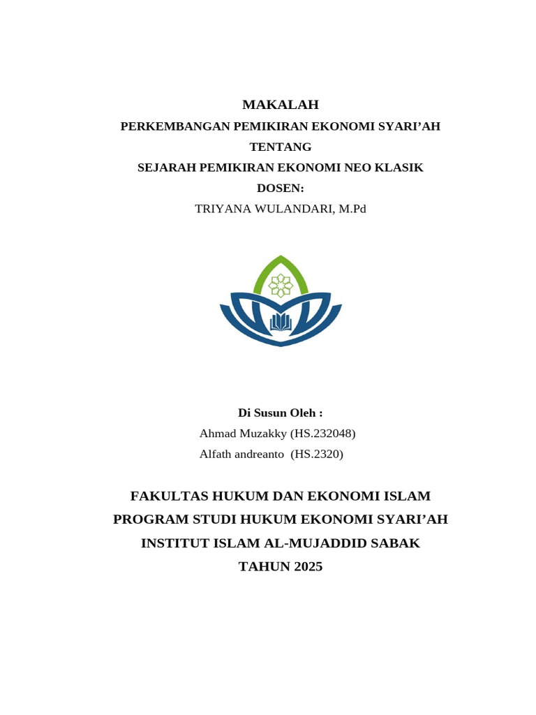 Makalah Pemikiran Ekonomi Neo Klasik Zaki[1] | PDF