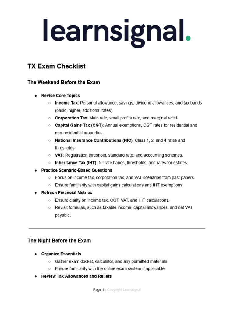 TX Exam Preparation Checklist | PDF | Capital Gains Tax | United ...