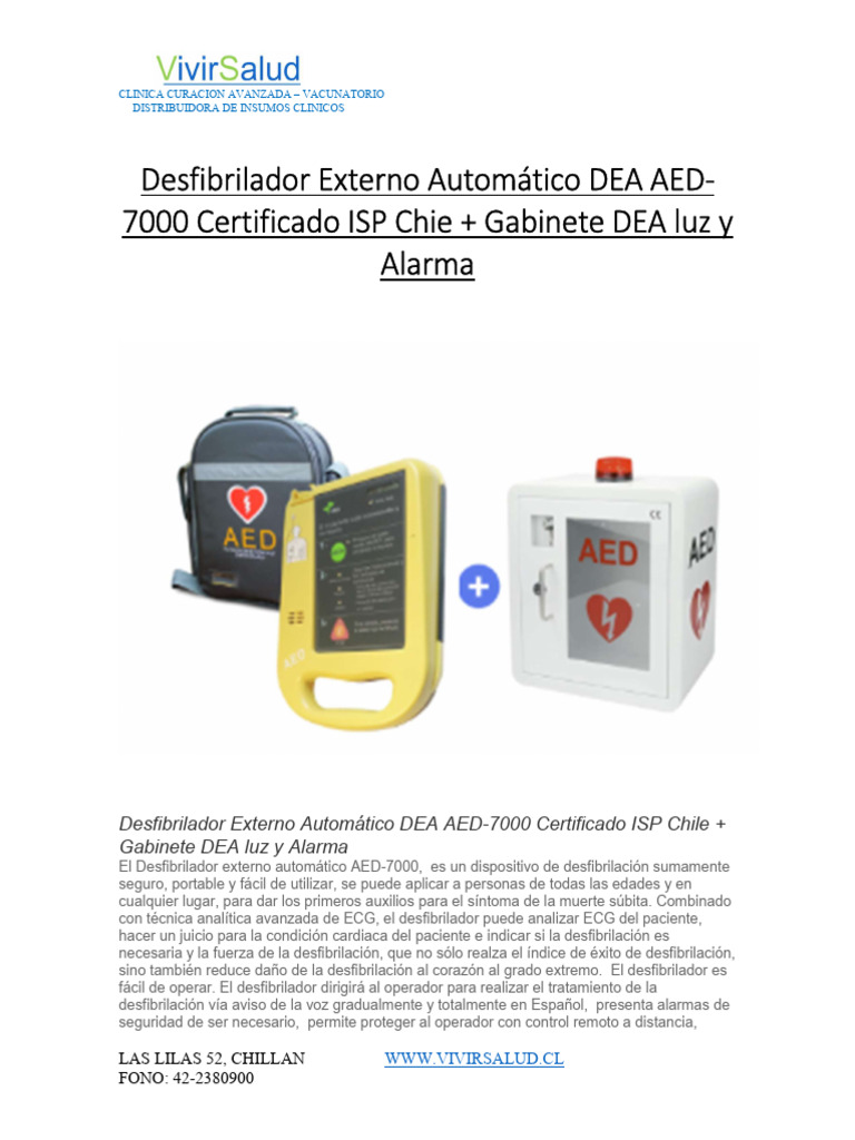 Desfibrilador Externo Automático DEA AED-7000 Certificado ISP Chi | PDF ...