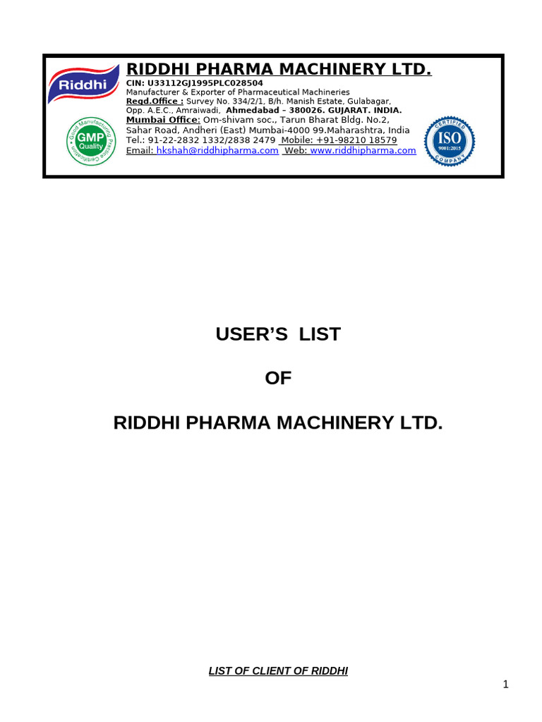 Riddhi All Client List 2017-18-19 | PDF | Pharmacology | Life Sciences