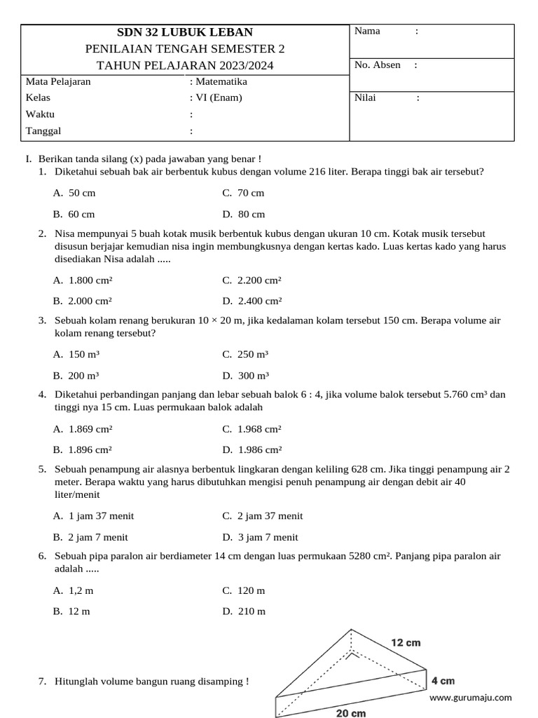 Soal Pts MTK Kls 6 Smster 2 | PDF