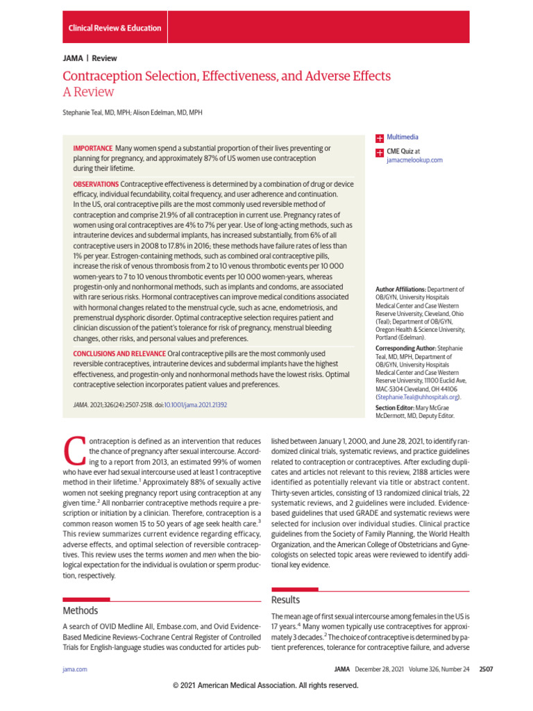Contraception Selection Effectiveness and Adverse Effects | PDF | Birth ...