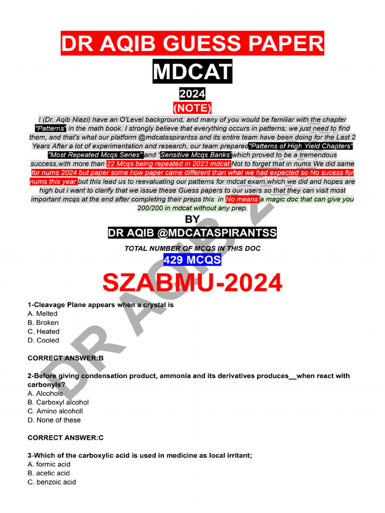 Dr Aqib-szabmu-guess Paper-2024 Public by Academies Studio | PDF