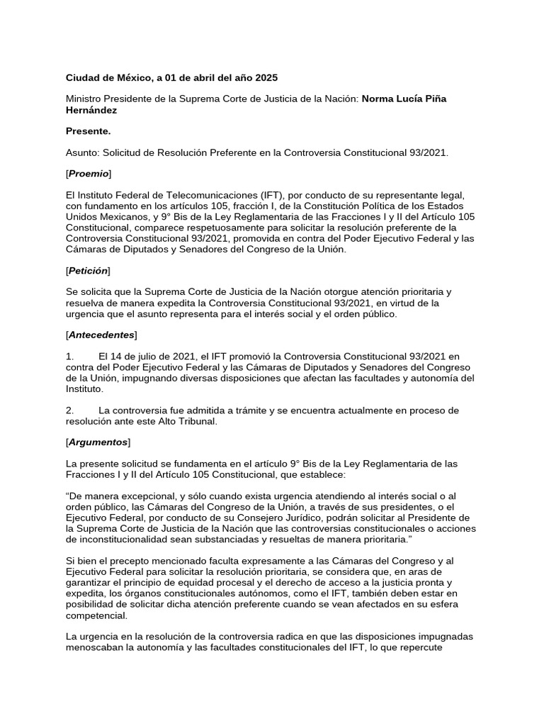 Solicitud de Resolución Preferente IFT | PDF | Ley Pública | Justicia