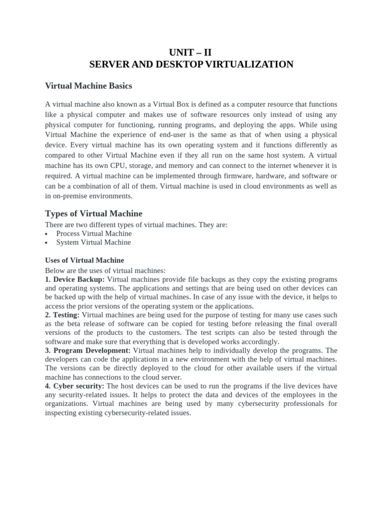 UNIT II Server and Desktop Virtualization | PDF | Virtualization | Virtual Machine