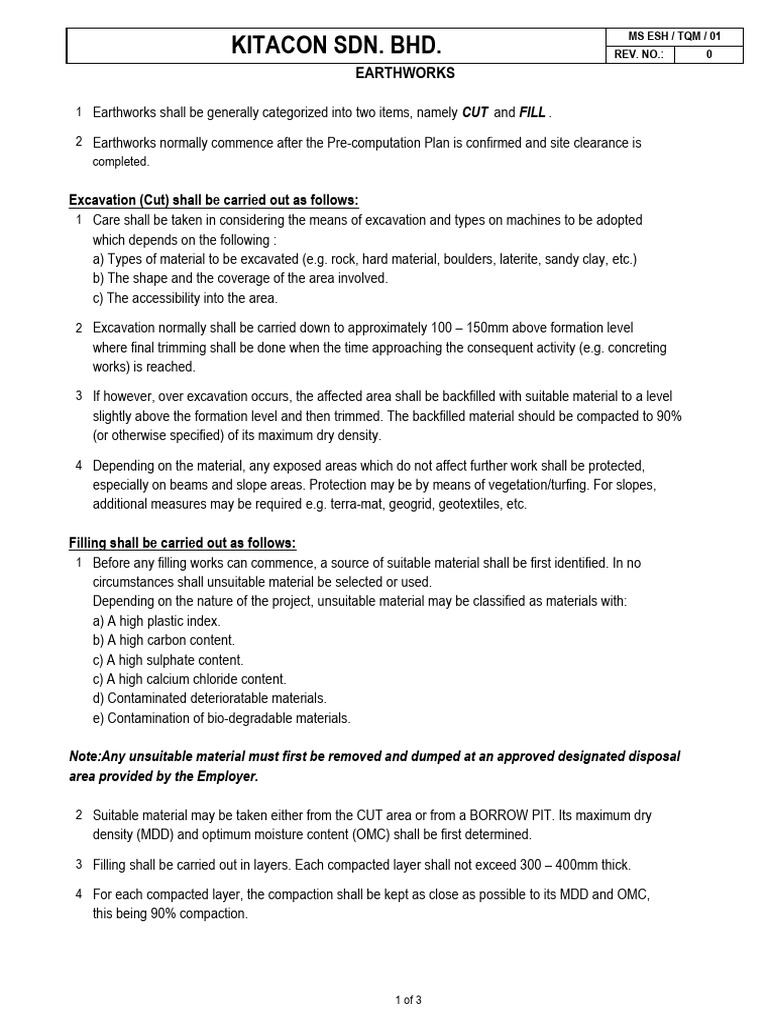 Earthworks Procedures and Guidelines | PDF | Water