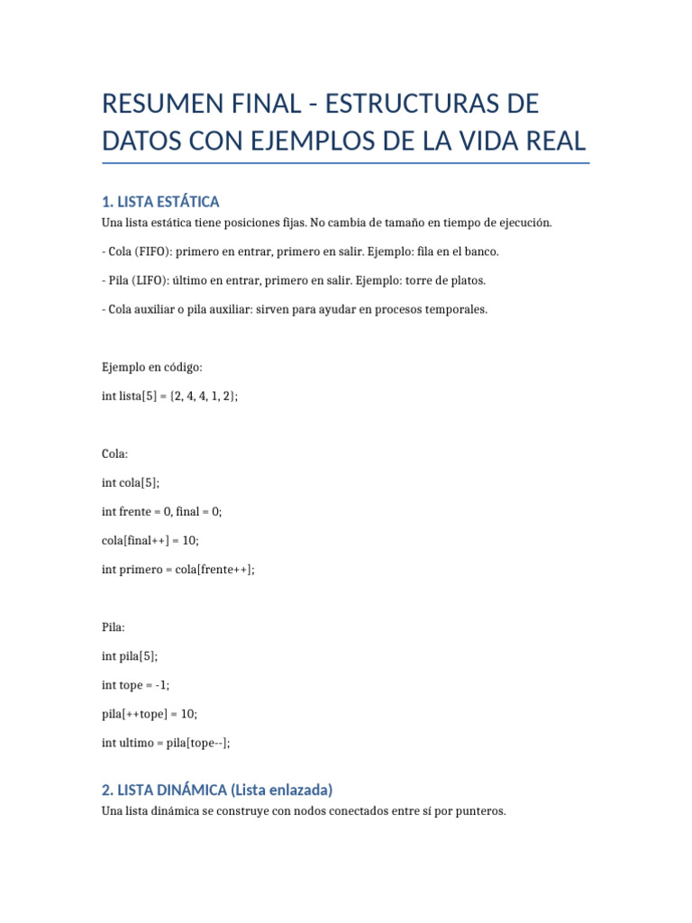 Estructuras de Datos: Ejemplos Prácticos | PDF | Cola (tipo de datos ...