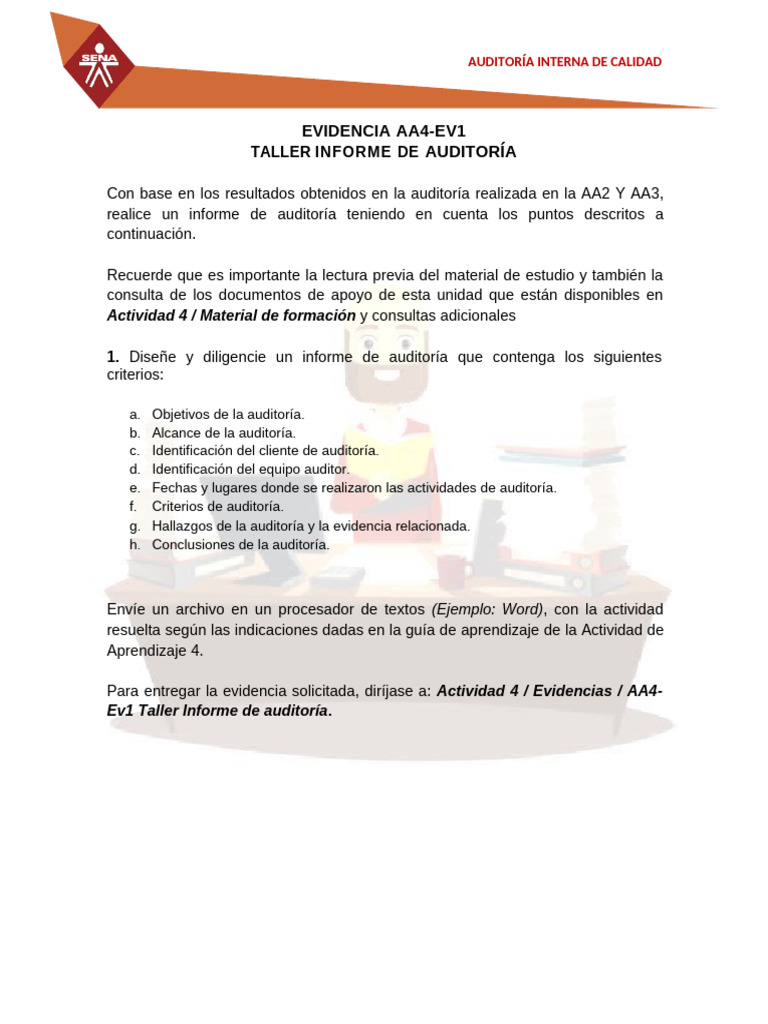 Formato Evidencia AA4 Ev2 Taller Informe de Auditoria | PDF