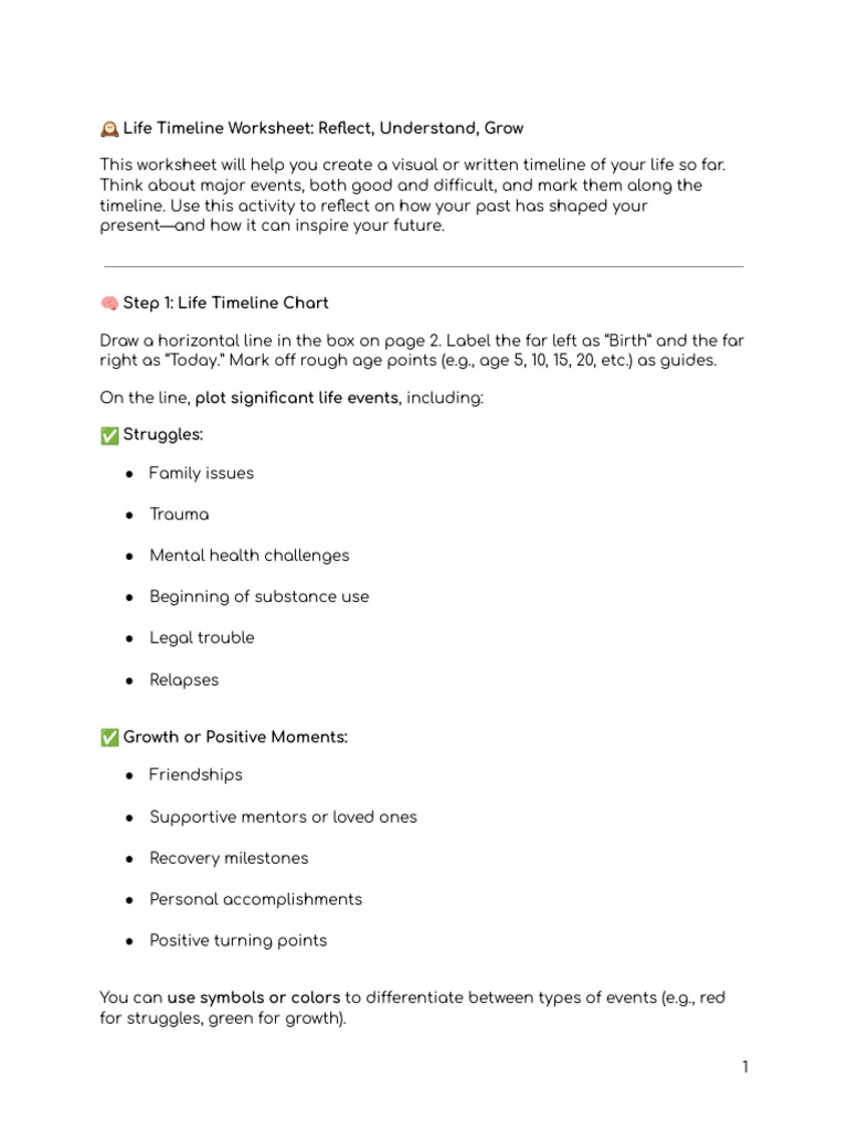 Life Timeline Worksheet for Reflection | PDF