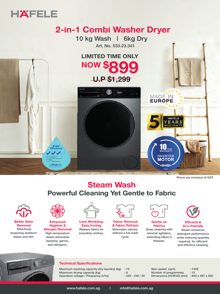 Hafele 2-in-1 Washer Dryer Overview | PDF | Washing Machine | Laundry