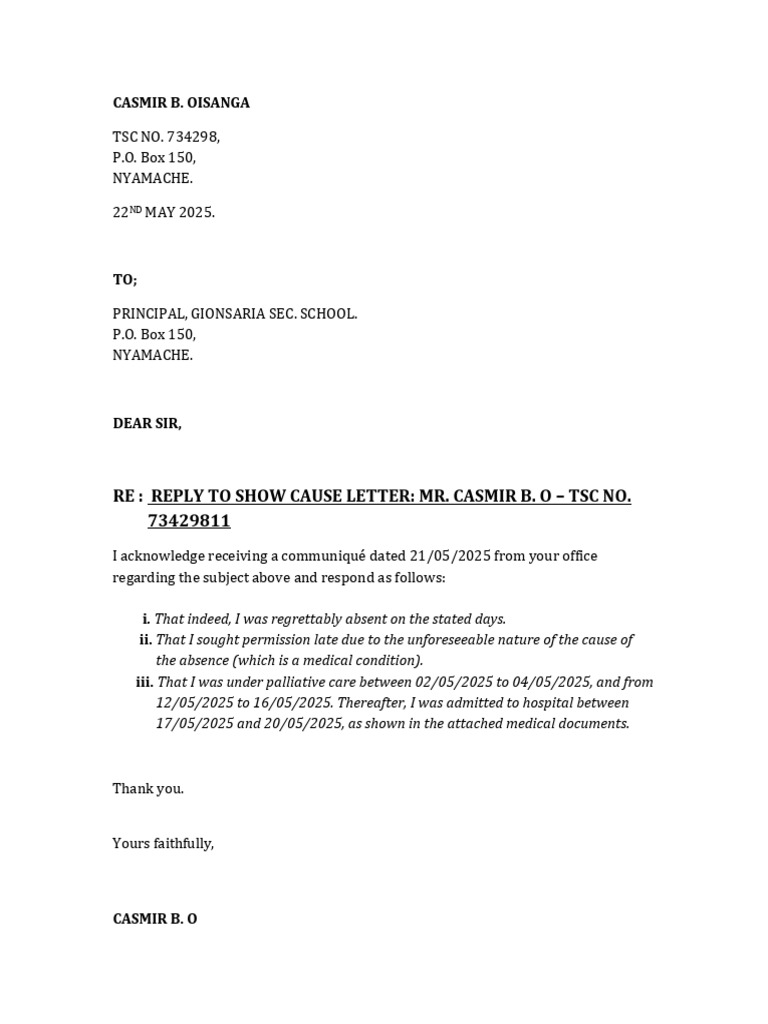 Response to Show Cause Letter | PDF
