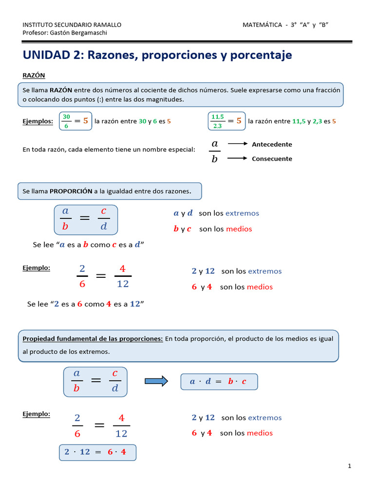 Matemática 3° A y B - Unidad 2 - Razones, Proporciones y Porcentaje ...
