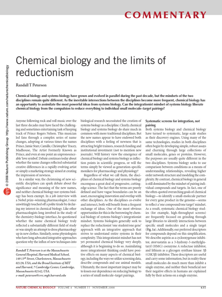 Limits of Reductionism | PDF | In Vitro | Chemical Biology