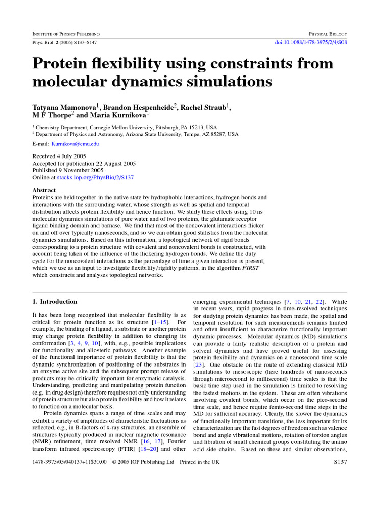 Protein Flexibility from Molecular Dynamics | PDF | Hydrogen Bond ...