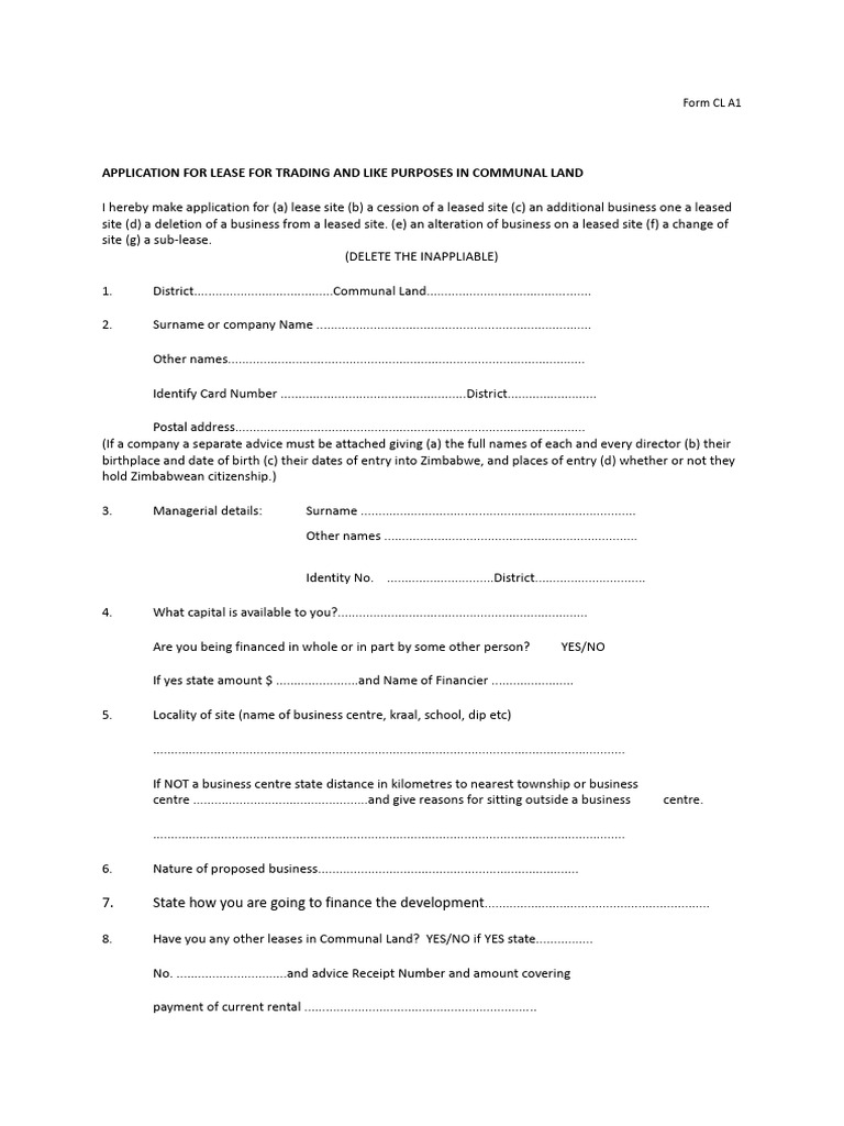 CL A1 Application For A Lease | PDF