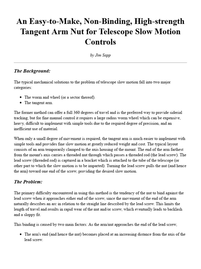 An Easy-to-Make Non-Binding Tangent Arm Nut For Telescope Mount Slow ...
