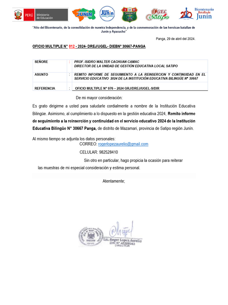 Informe - Prof. Roger Lopez Aurelio | PDF