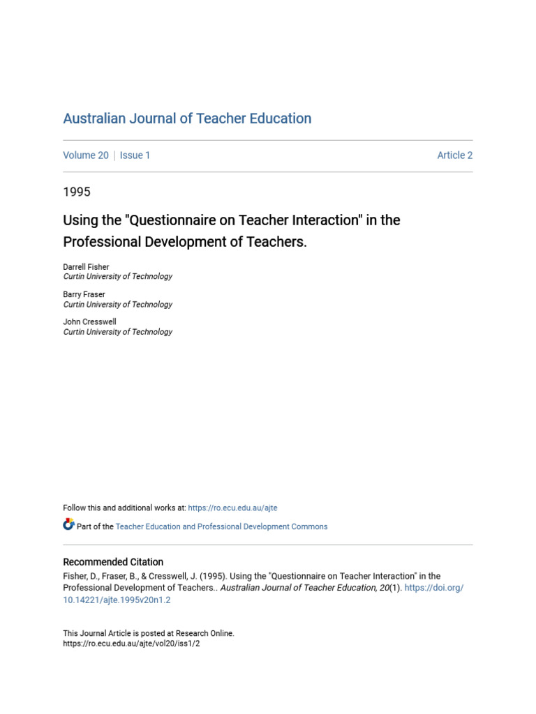 Using The Questionnaire On Teacher Interaction in The Professio | PDF ...
