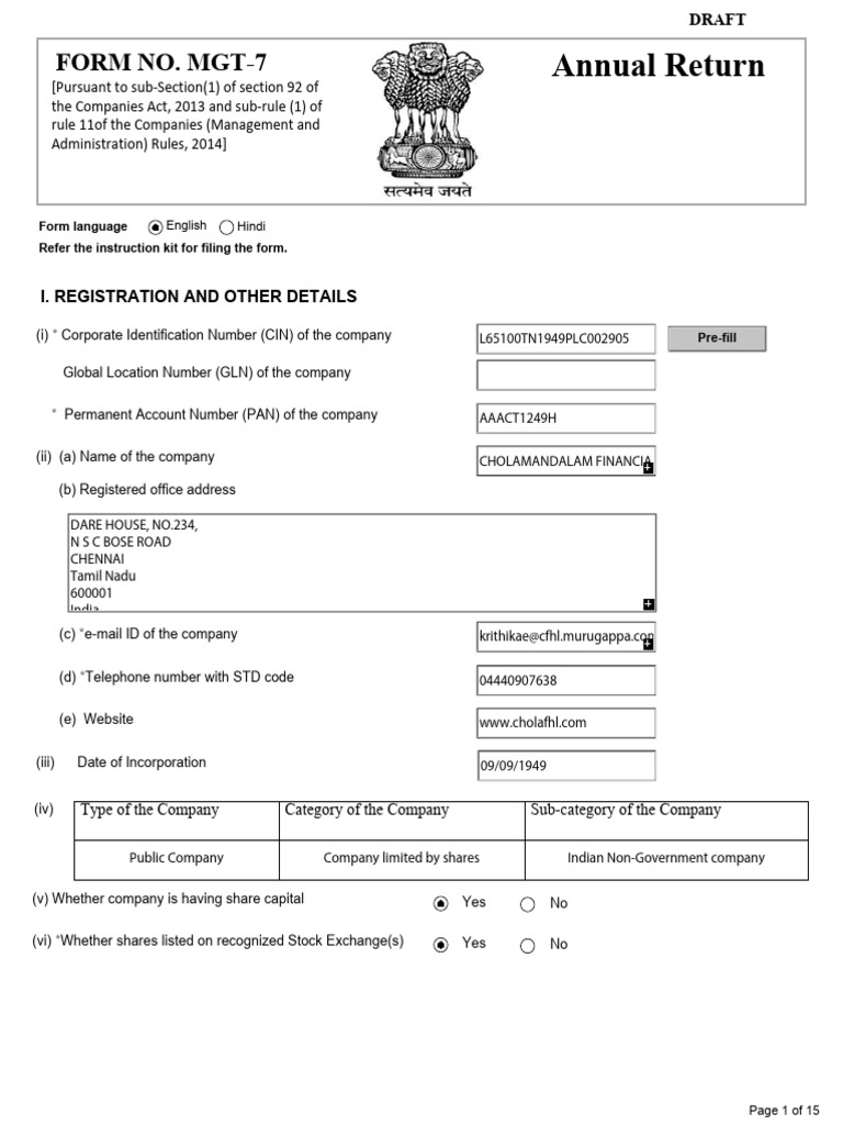 Draft Annual Return CFHL 0dc8350af2 | PDF | Securities (Finance ...