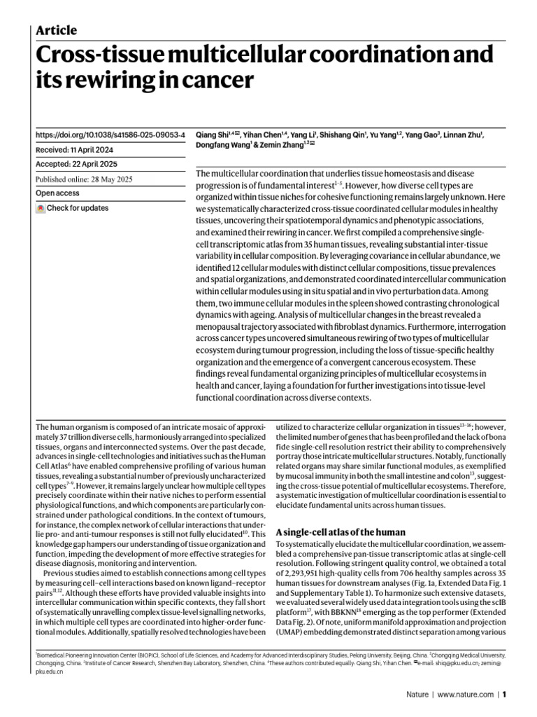 Cross-Tissue Multicellular Coordination and Its Rewiring in Cancer ...