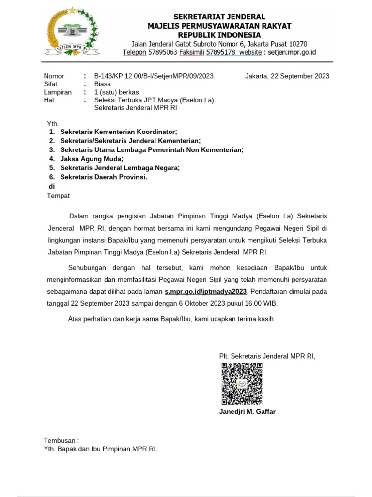 Surat Setjen MPR RI | PDF