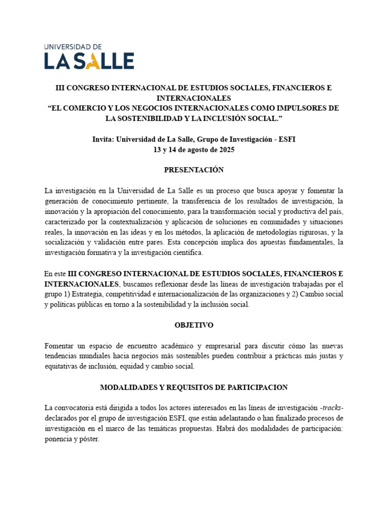 Términos de Referencia III Congreso ESFI | PDF | Citación | Sustentabilidad