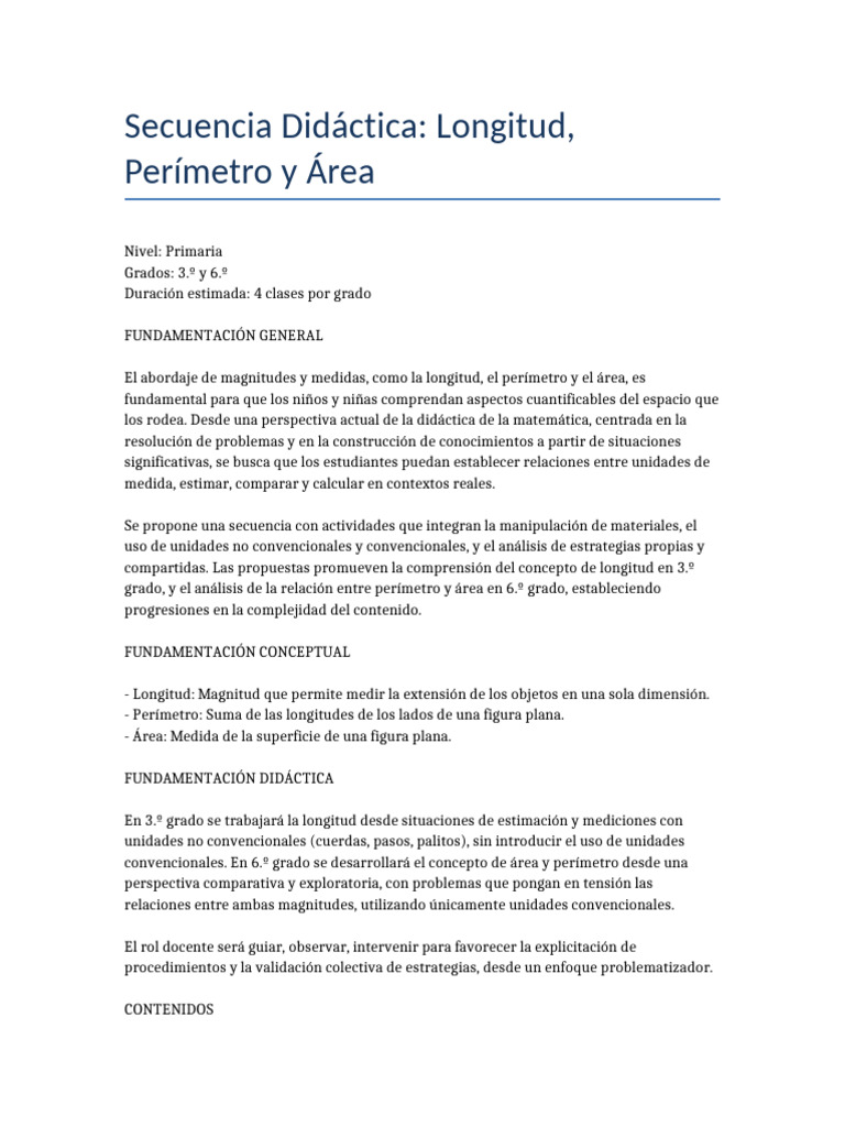 Secuencia Longitud Perimetro Area Completa | PDF | Longitud | Medición