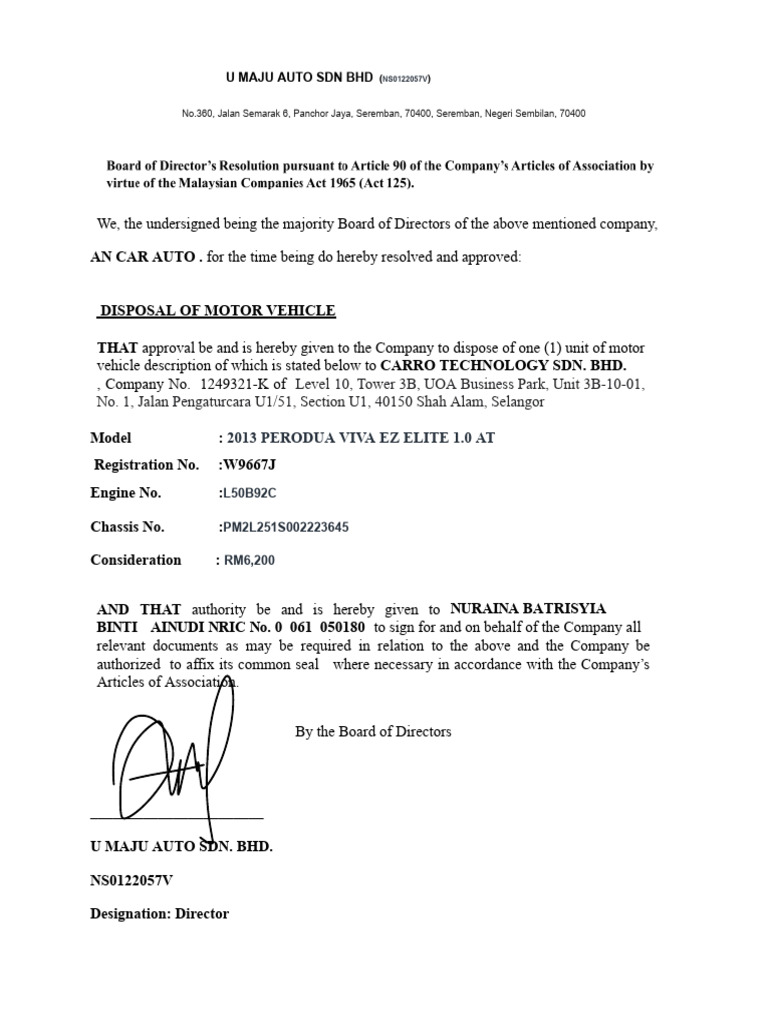 Resolution for Vehicle Disposal | PDF