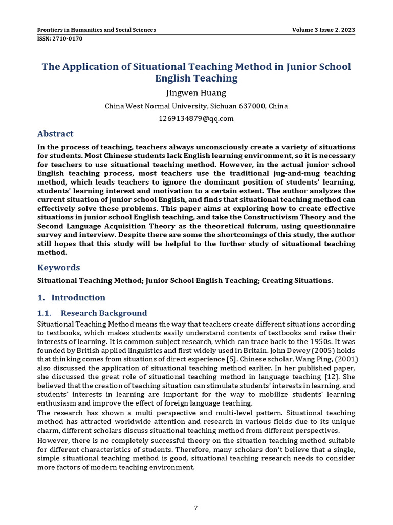 The Application of Situational Teaching Method in | PDF | Teaching ...