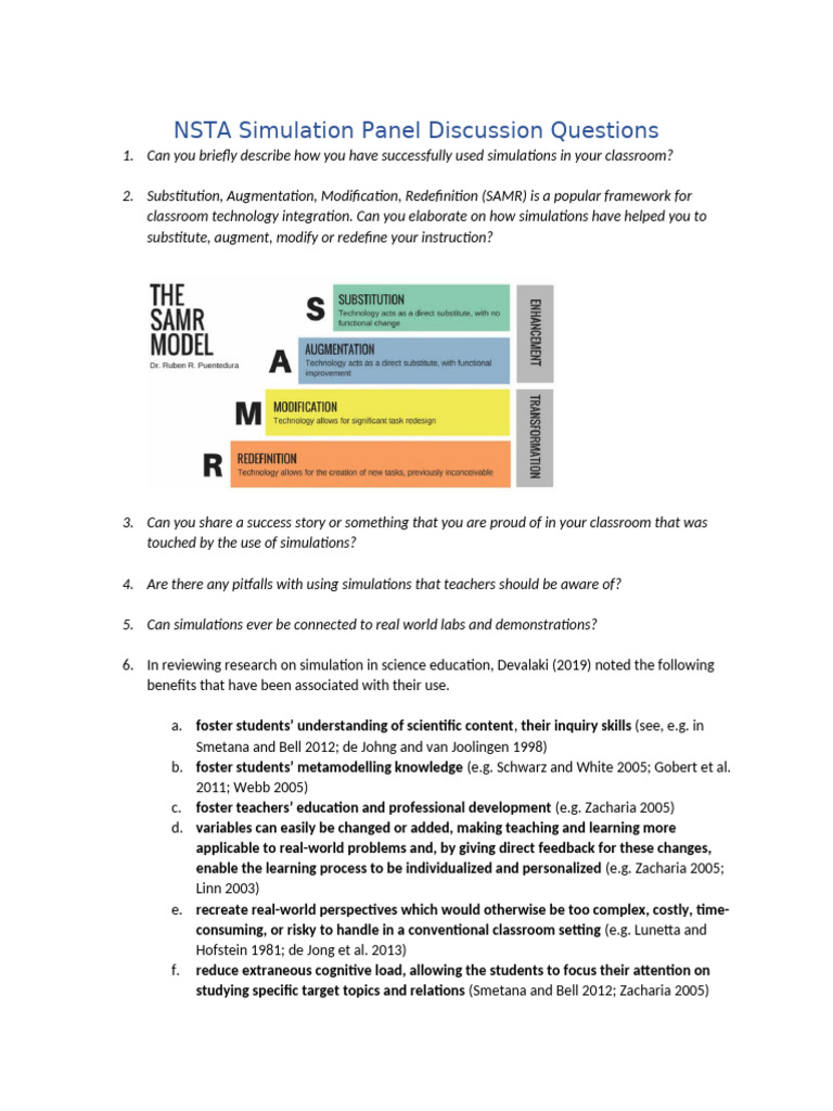 NSTA Simulation Panel Discussion Questions | PDF | Simulation | Science
