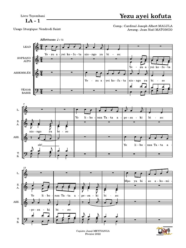 Yezu Ayei Kofuta_Card.joseph Malula_Arr.noël Matondo | PDF