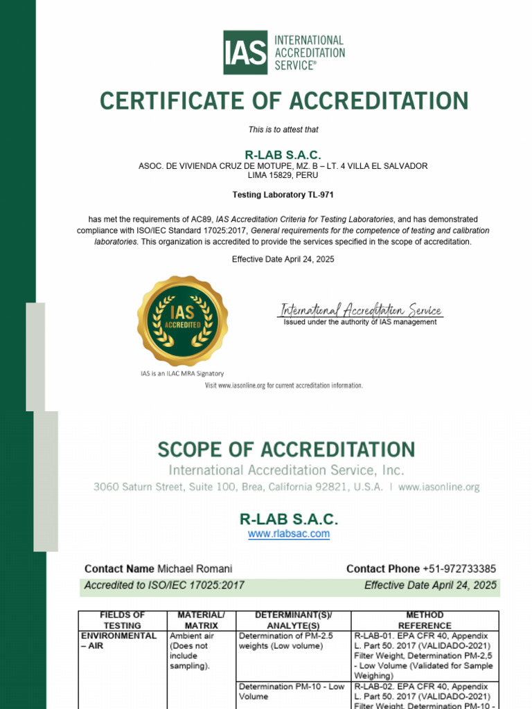 R-LAB S.A.C. ISO/IEC 17025 Accreditation | PDF | Greenhouse Gas | Metals
