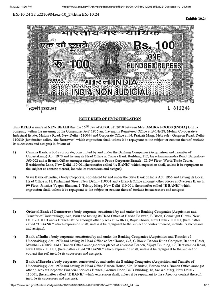 Joint Deed of Hypothecation | PDF | Banks | Interest