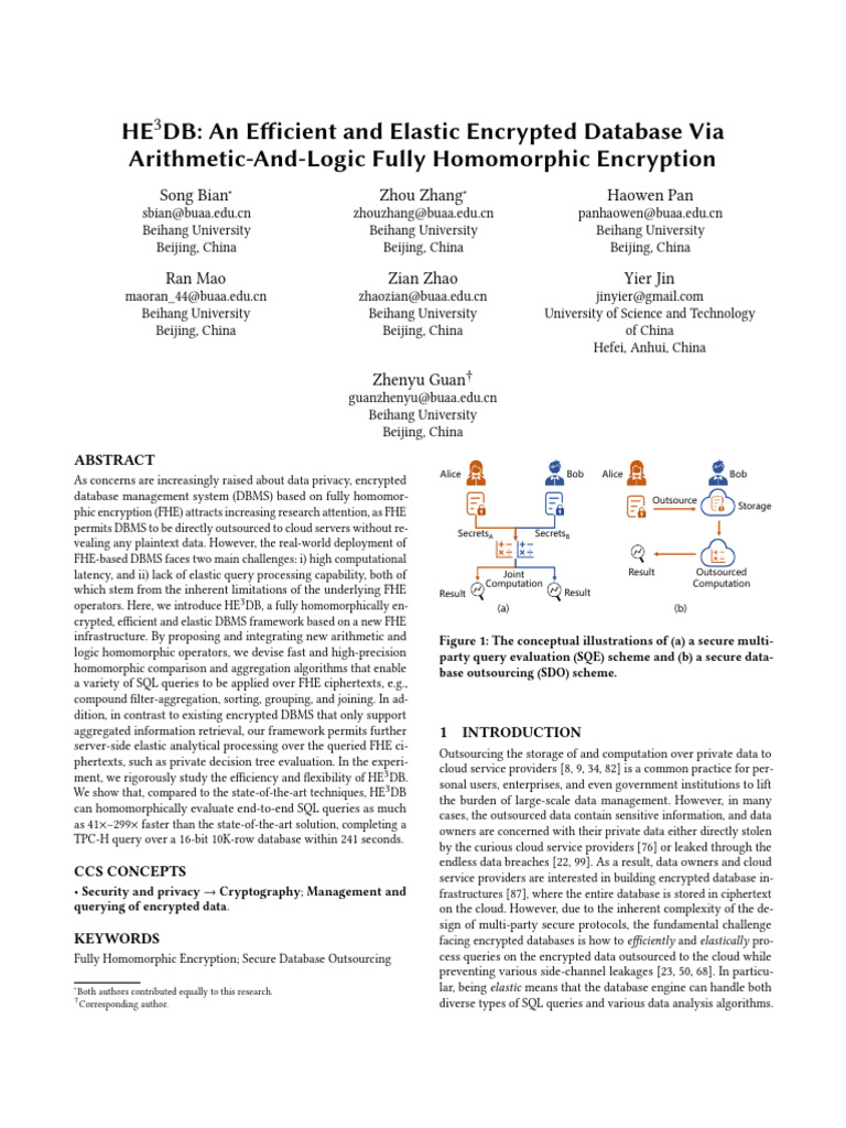 HE DB: An Efficient and Elastic Encrypted Database Via Arithmetic-And-Logic Fully Homomorphic ...