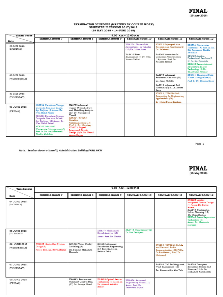 Final Examination Schedule Master by Course Semester II 2017-2018 15 ...