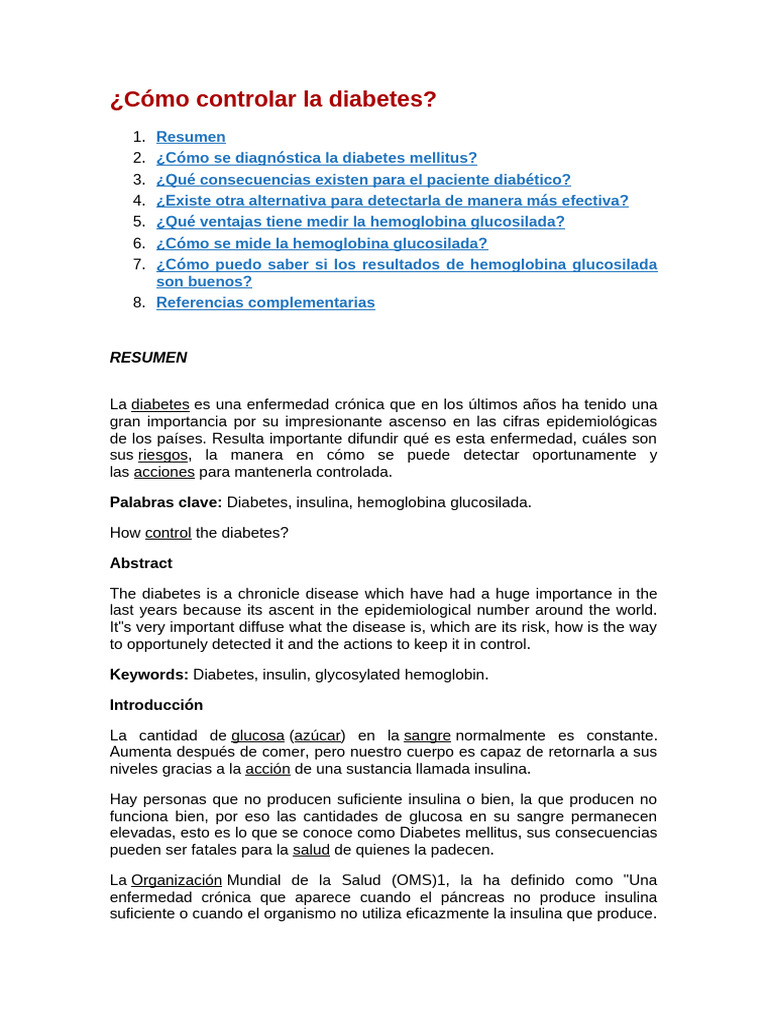 Control de glucosa en diabetes mellitus | PDF | Diabetes | Hemoglobina ...