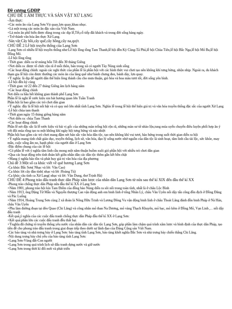 Đề cương GDĐP CK1 | PDF