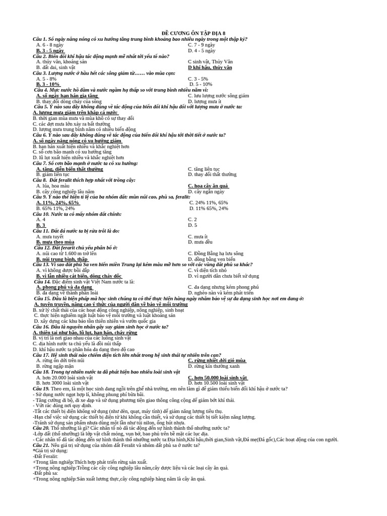 Đề cương Địa GK2 | PDF