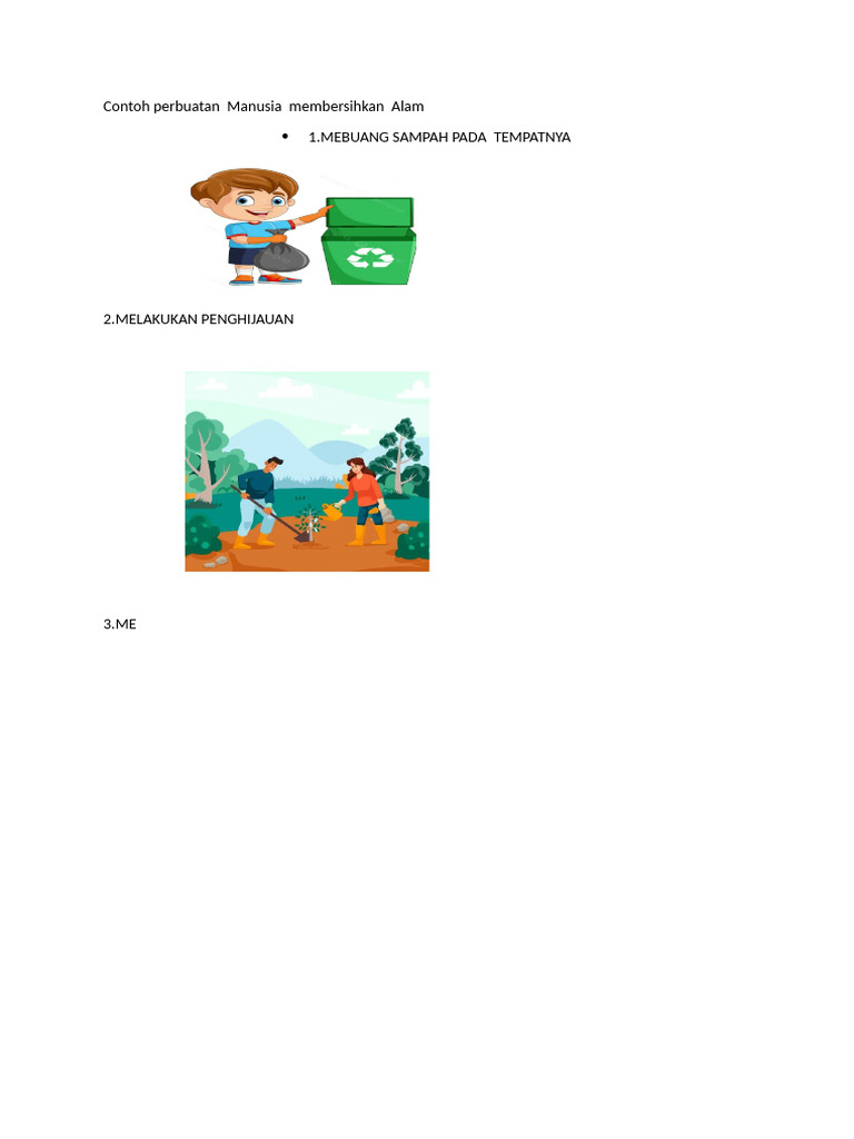 Contoh Perbuatan Manusia Membersihkan Alam | PDF