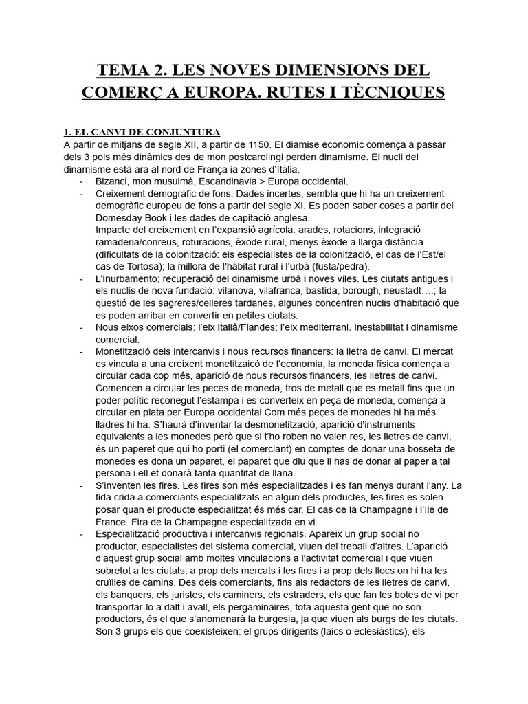 Tema 2. Les Noves Dimensions Del Comerç A Europa. Rutes I Tècniques. | PDF