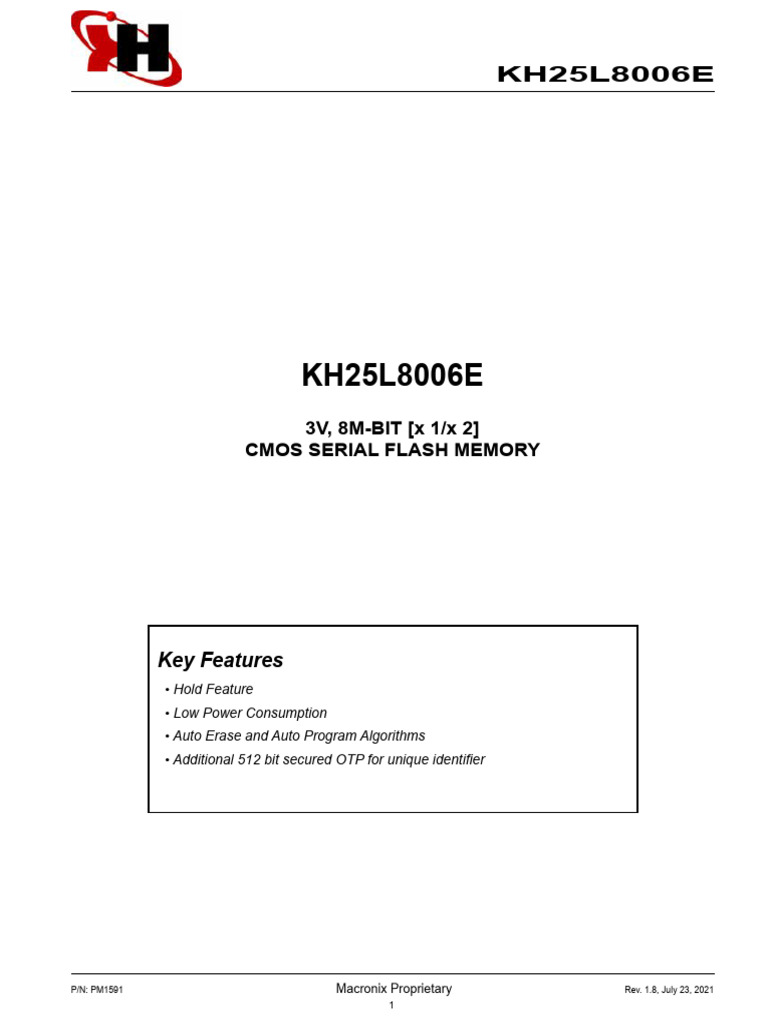 KH25L8006Ever18-1.8 | PDF | Flash Memory | Input/Output
