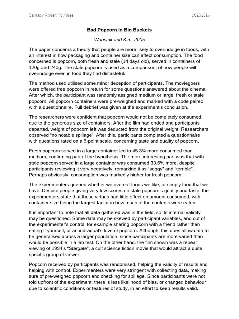 Bad Popcorn in Big Buckets | PDF | Experiment | Psychological Concepts