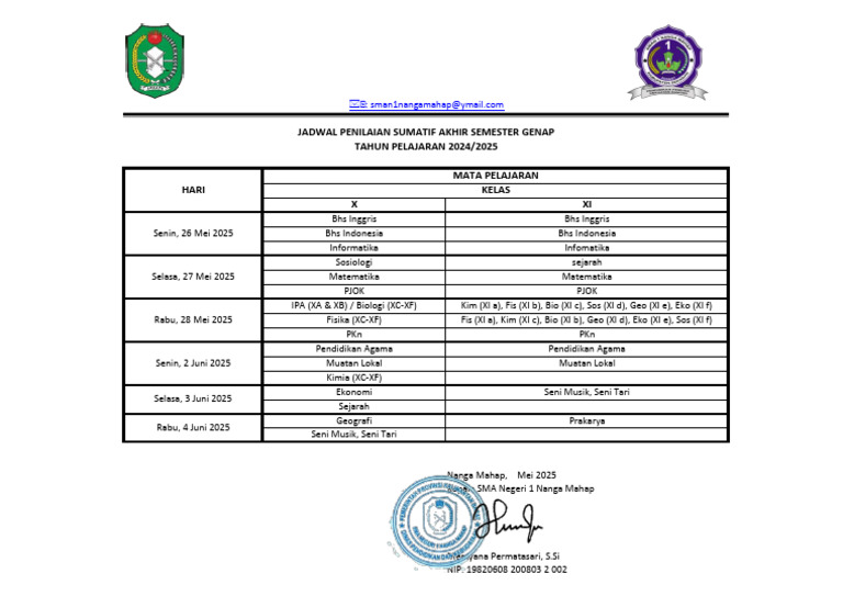 Jadwal Penilaian Sumatif Smt Genap 24-25 | PDF