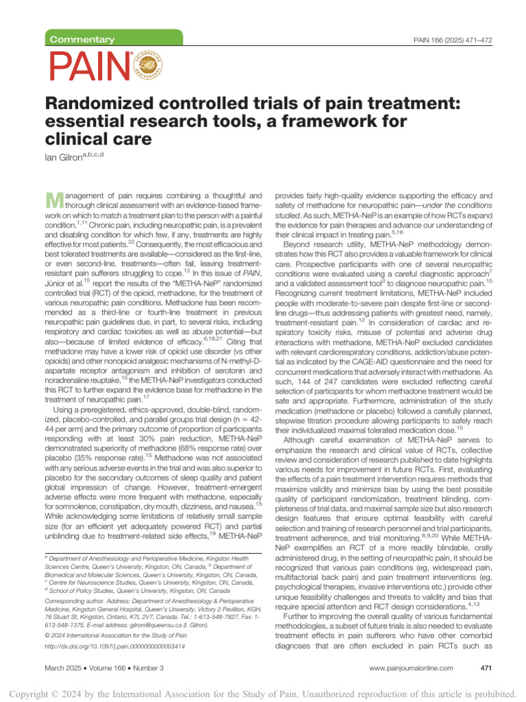 Randomized Controlled Trials of Pain Treatment .2 | PDF | Randomized Controlled Trial | Opioid